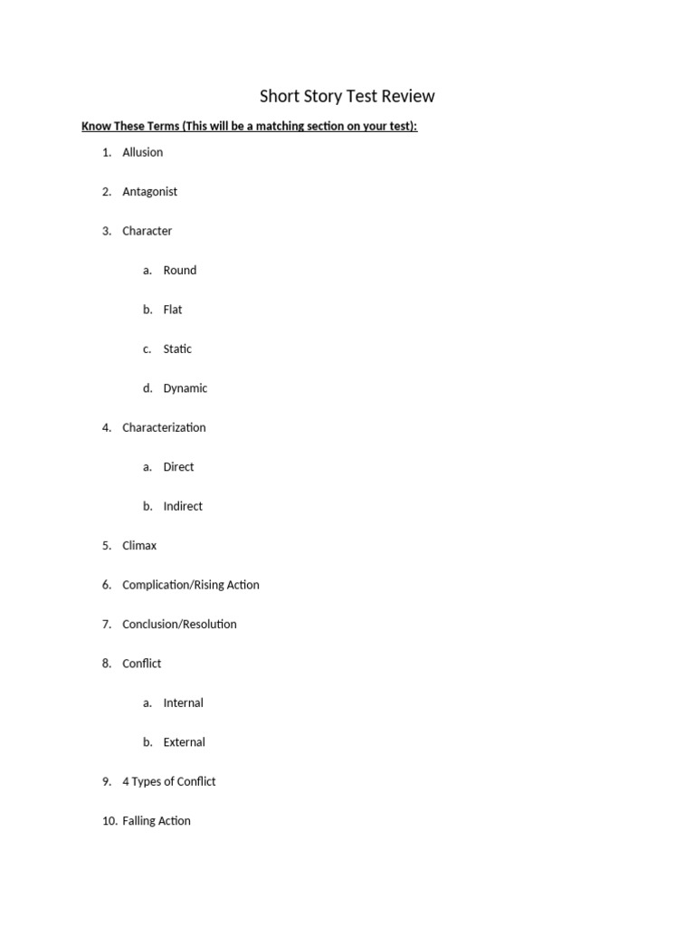 Short Story Test Review | PDF