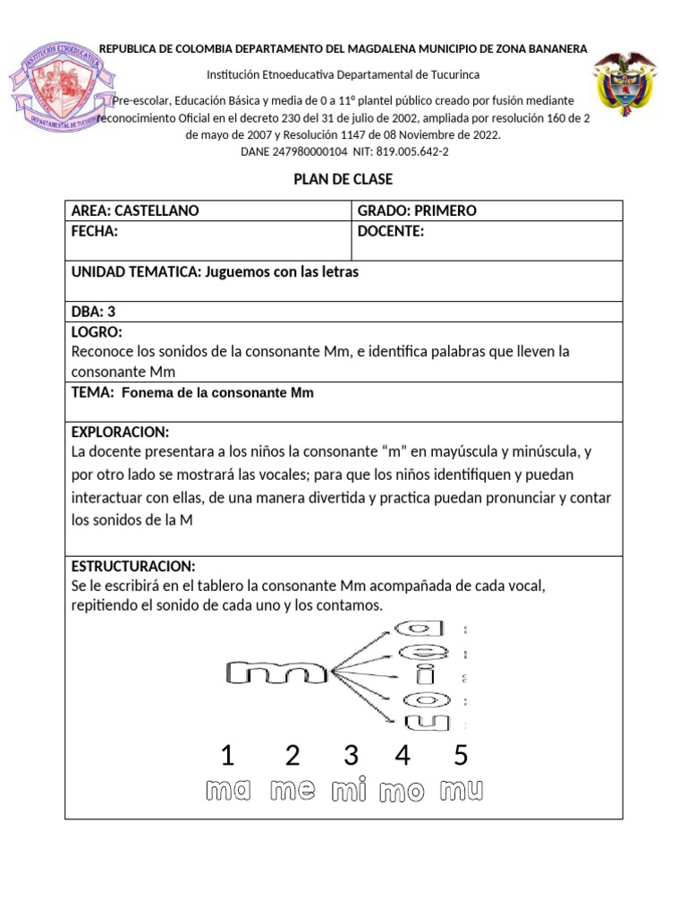Plan de Clase: Fonema Mm en Primero | PDF | Lingüística | Comunicación ...