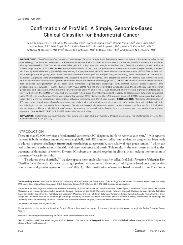 Cancer - 2017 - Talhouk - Confirmation of ProMisE A Simple Genomics ...