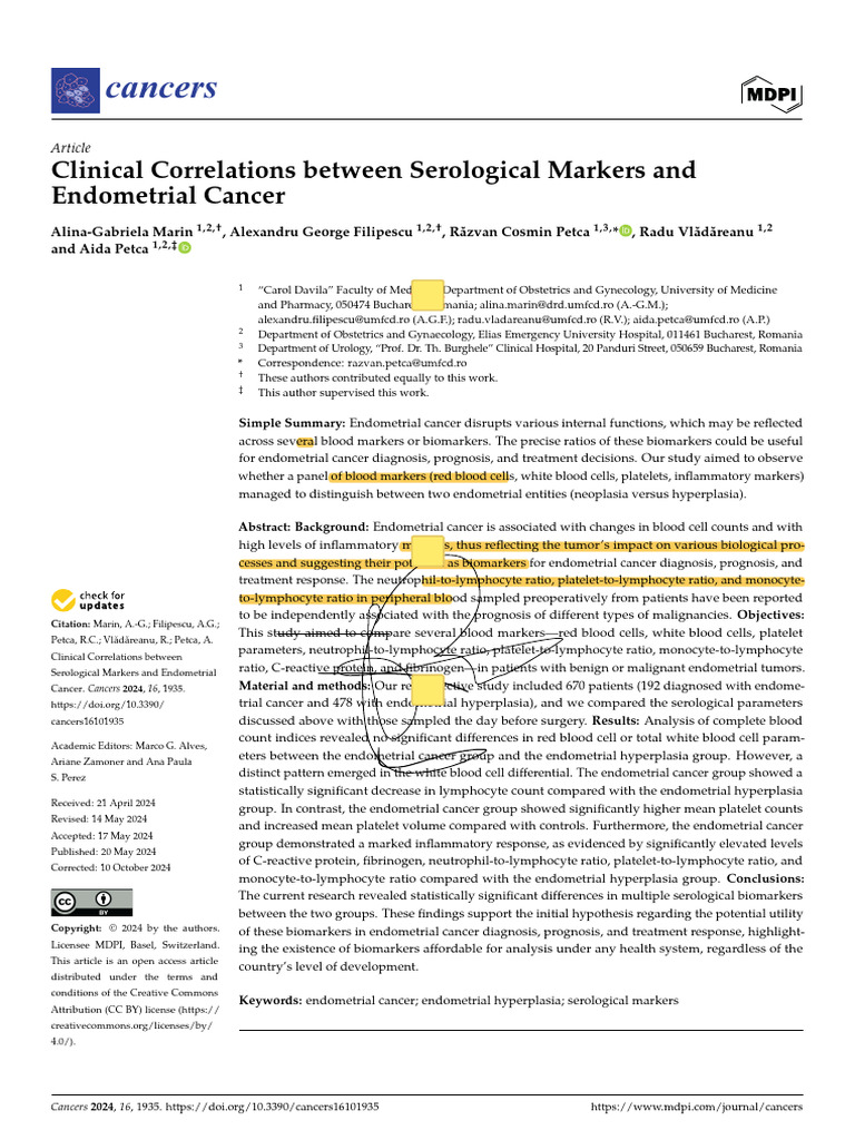 Clinical Correlations Between Serological Markers and Endometrial ...