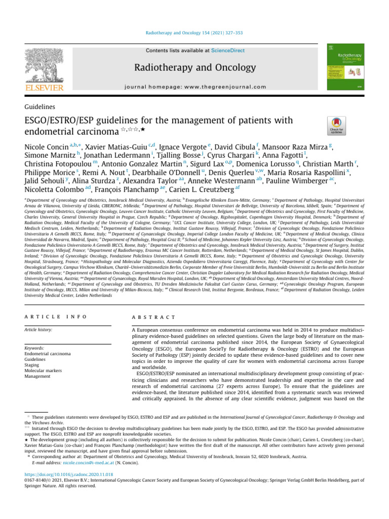 ESGO-ESTRO-ESP Guidelines For Endometrial Carcinoma | PDF | Ovarian ...