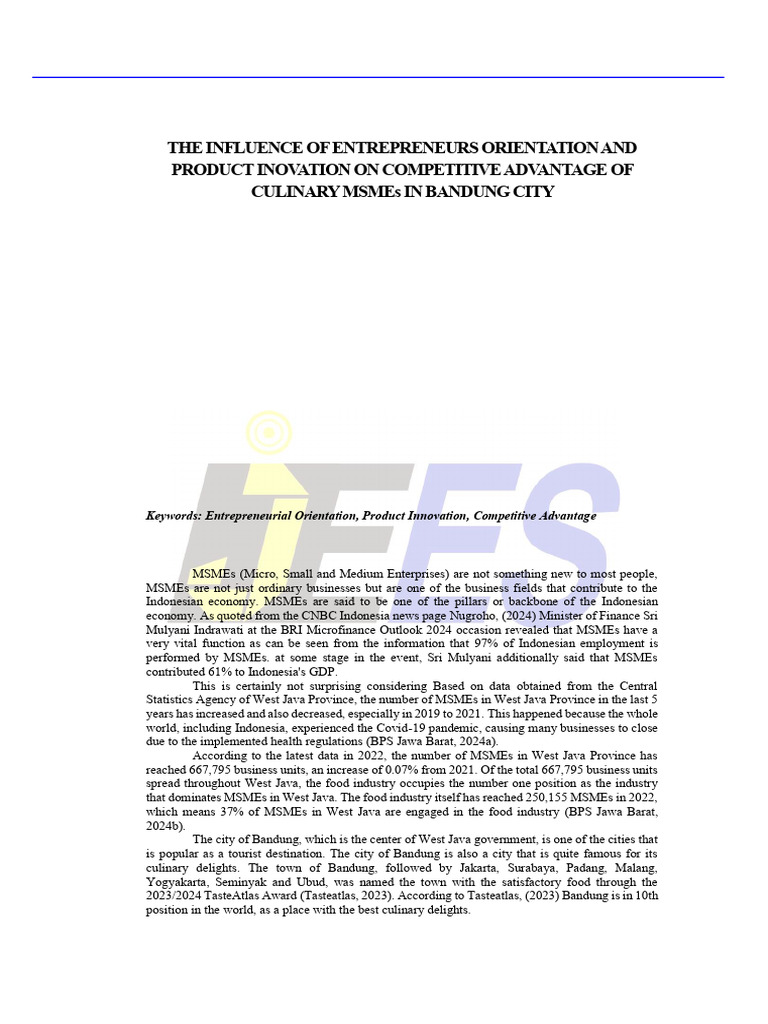 Yuce, The Influence of Entrepreneurs Orientation and Product Inovation On Competitive Advantage ...