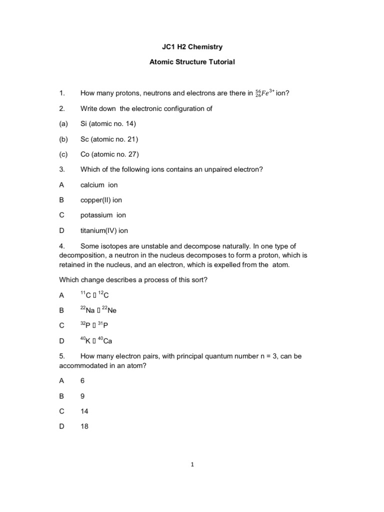Atomic Structure Tutorial | PDF
