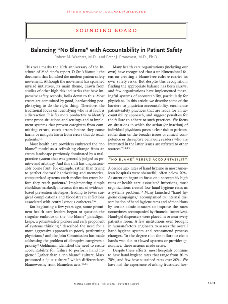 Balancing - No Blame - With Accountability in Patient Safety | PDF ...