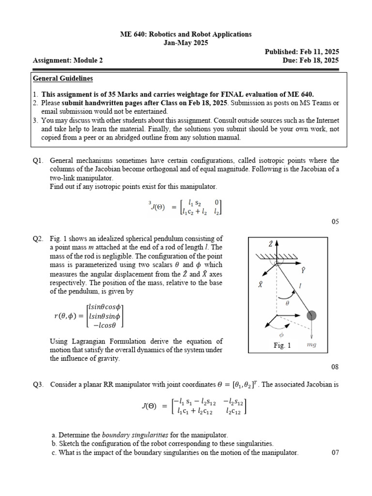 ME640 Assignment Module 2 | PDF | Lagrangian Mechanics | Motion (Physics)