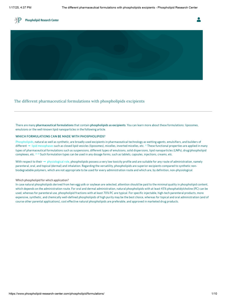 The Different Pharmaceutical Formulations With Phospholipids Excipients ...