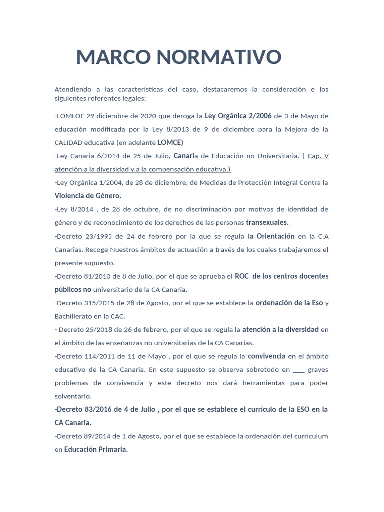 Marco Normativo | PDF | Educación primaria | Enseñando
