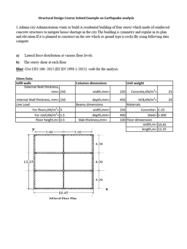 Solved Example on Earth quake analysis,Ch-1 | PDF | Wall | Column