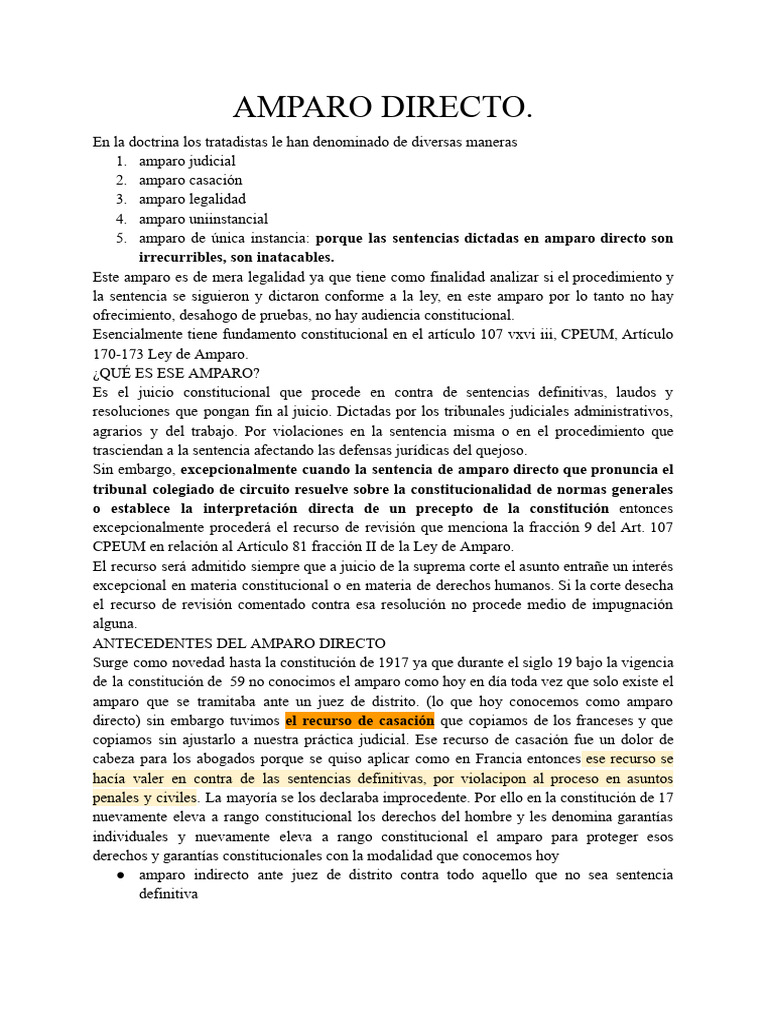 Amparo Directo: Conceptos y Procedencia | PDF | Mandato | Caso de ley