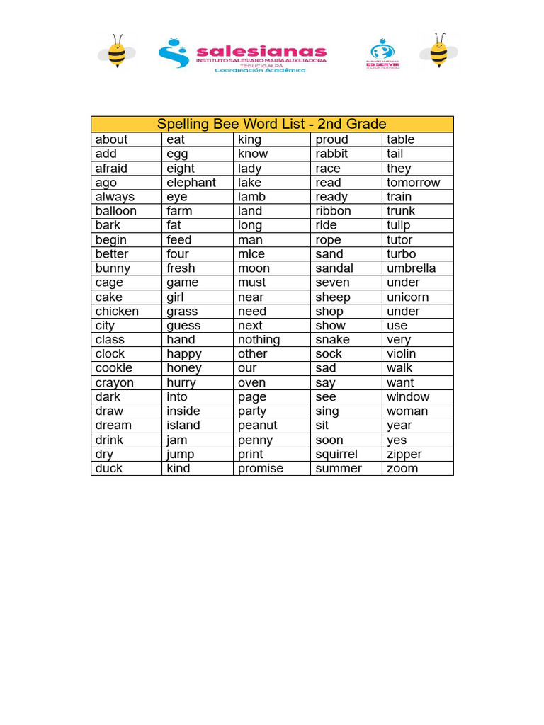 2nd Grade Spelling Bee Word List | PDF