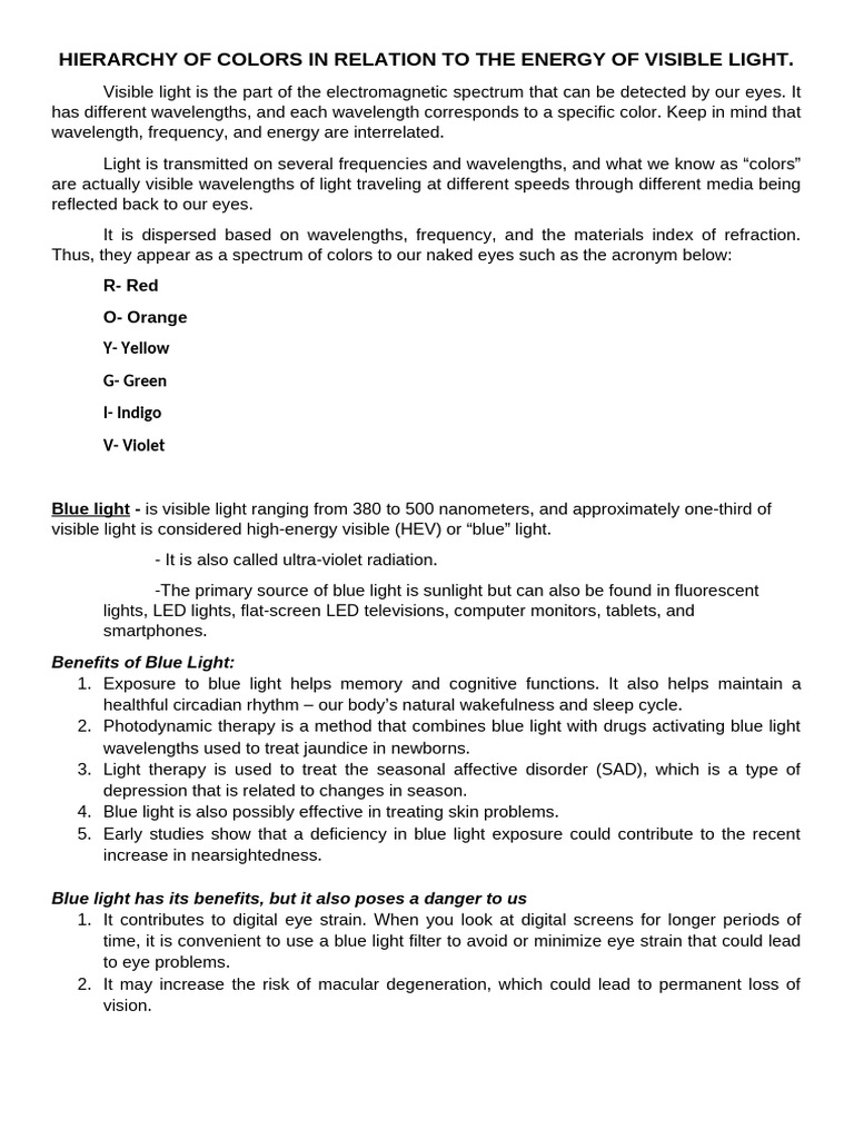 Color Hierarchy and Blue Light Effects | PDF