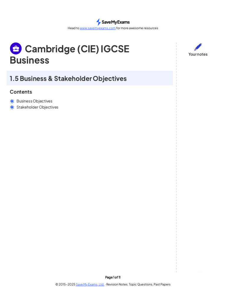Business and Stakeholder Objectives Guide | PDF | Employment ...