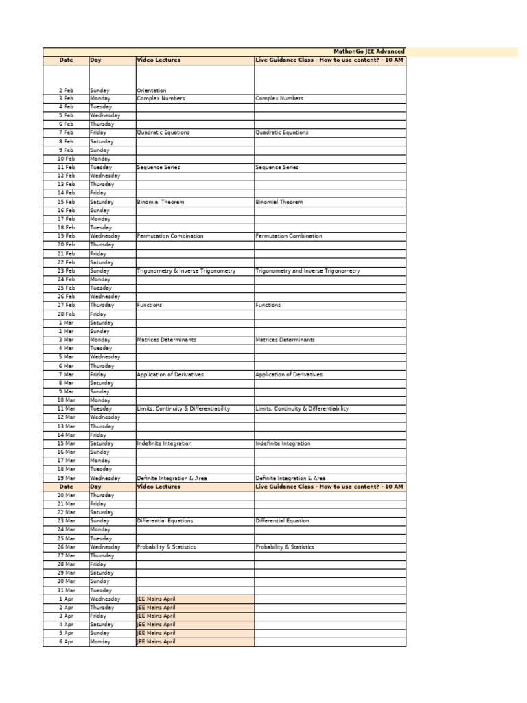Jee Advanced 2025 Crash Course Batch 1 Schedule | PDF | Chemistry | Integral