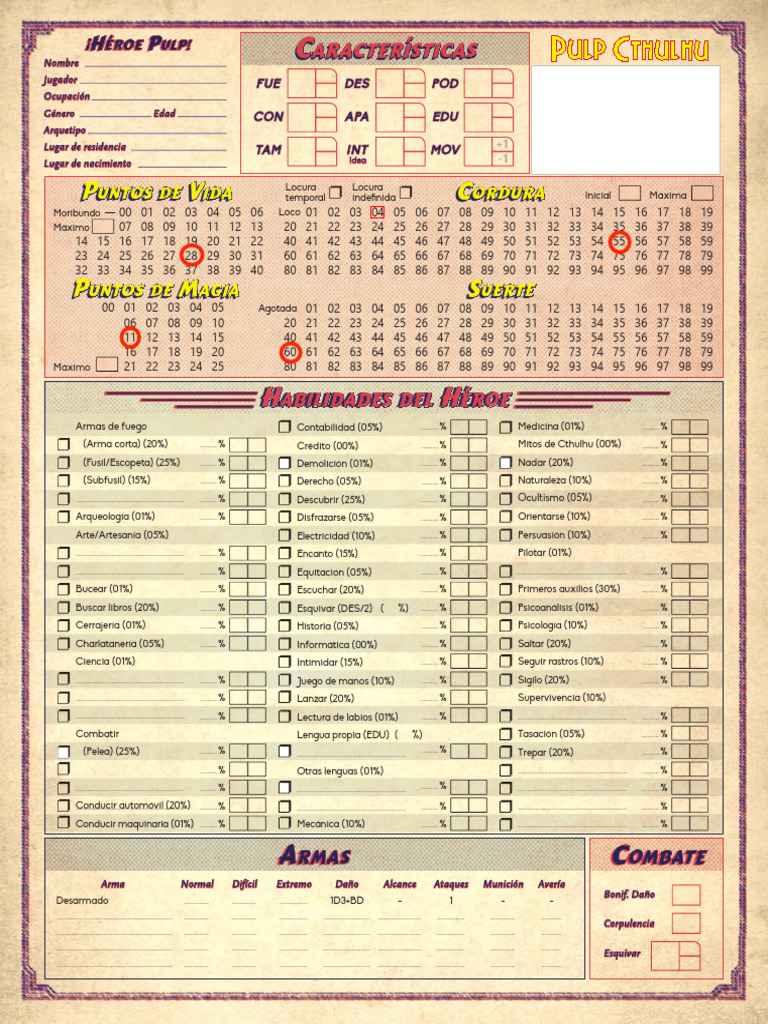Hoja Pulp Cthulhu | PDF | Ciencia militar | Armas de proyectiles