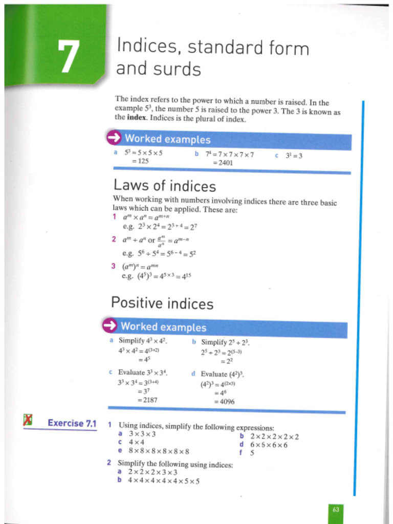 Chapter 7 Indices, Standard Form and Surds | PDF