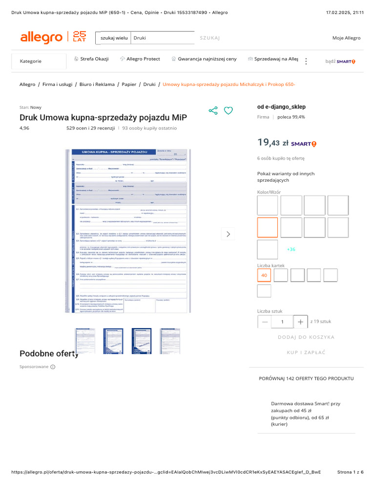 Druk Umowa Kupna-Sprzedaży Pojazdu MiP (650-1) - Cena, Opinie - Druki 15533187490 - Allegro | PDF