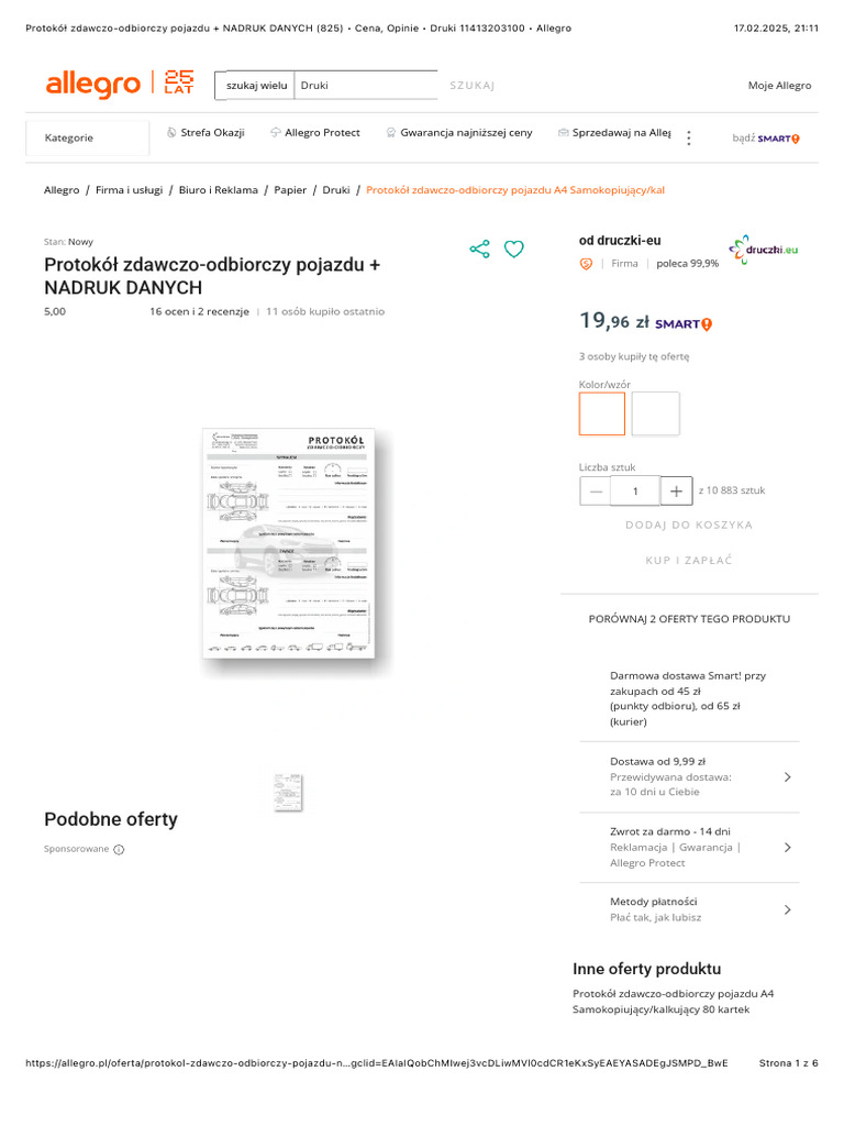 Protokół Zdawczo-Odbiorczy Pojazdu + NADRUK DANYCH (825) - Cena, Opinie - Druki 11413203100 ...