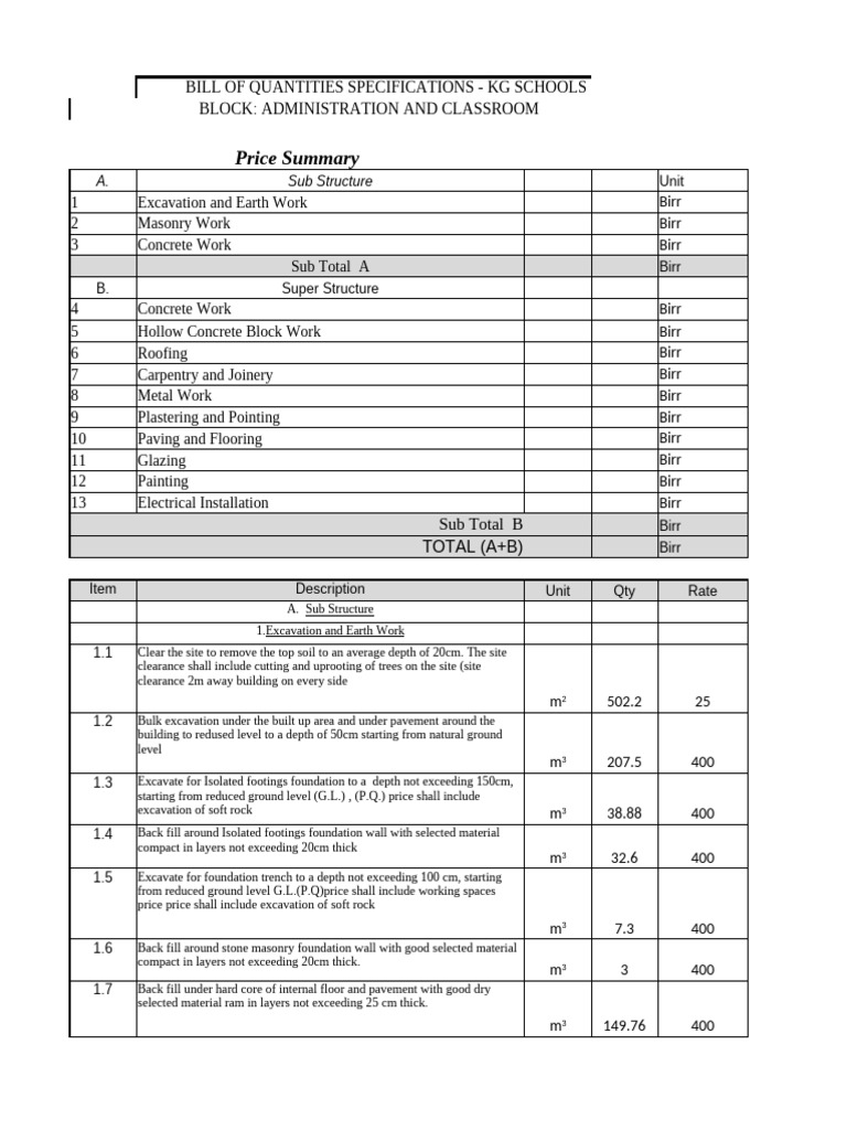 Oll Tek And Boq | PDF | Concrete | Masonry
