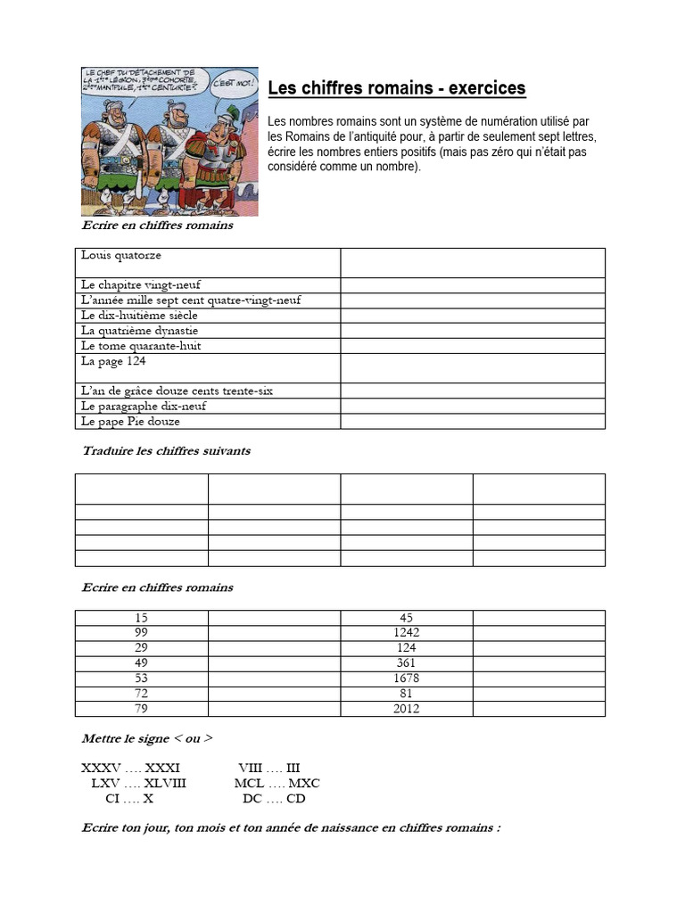 Exercices sur les chiffres romains | PDF | Lexicologie | Mathématiques