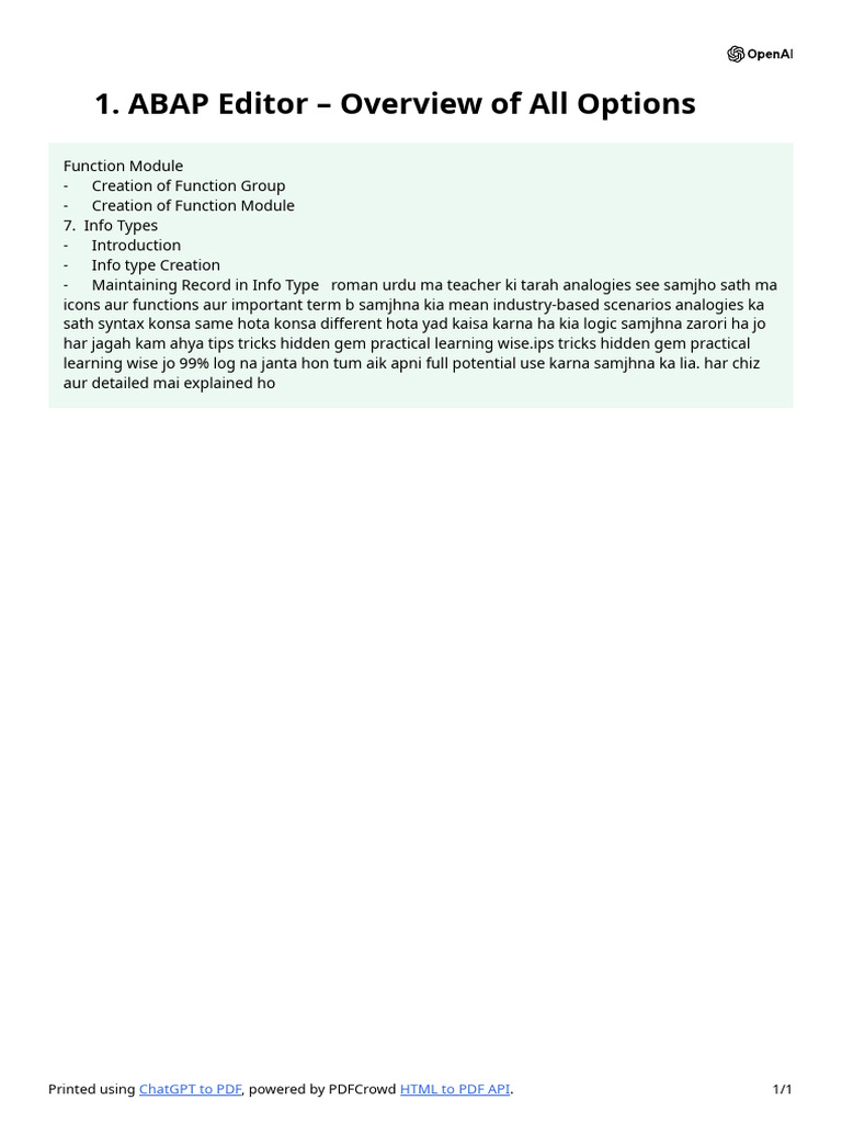 ? 1. ABAP Editor - Overview of All Options | PDF