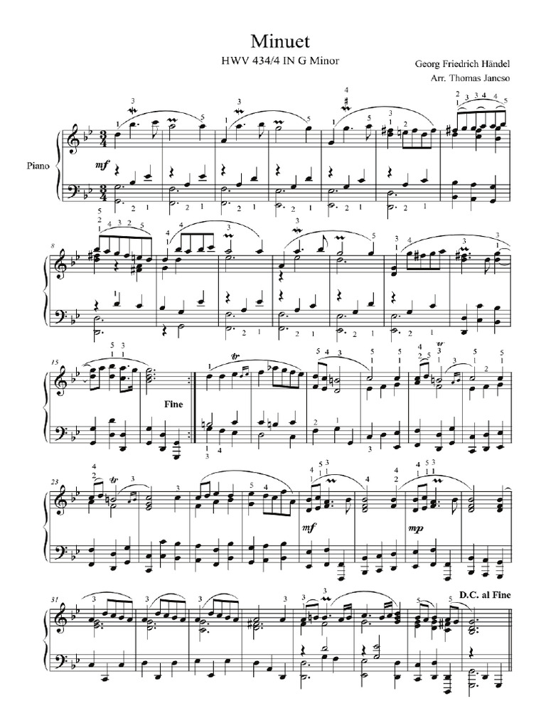 Handel Minuet in G Minor Piano | PDF