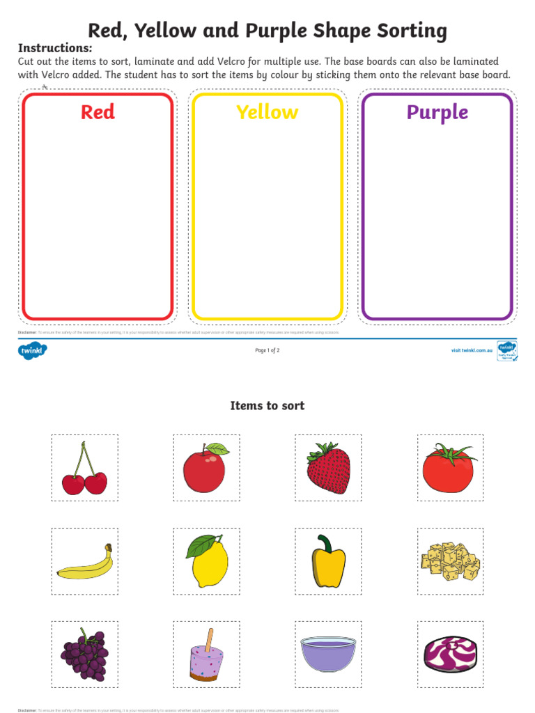 Colour Sorting Activity Set 4 | PDF | Learning