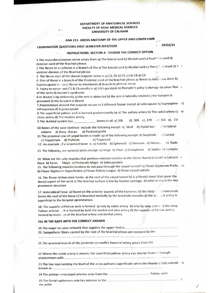 Ana211 Past Questions | PDF