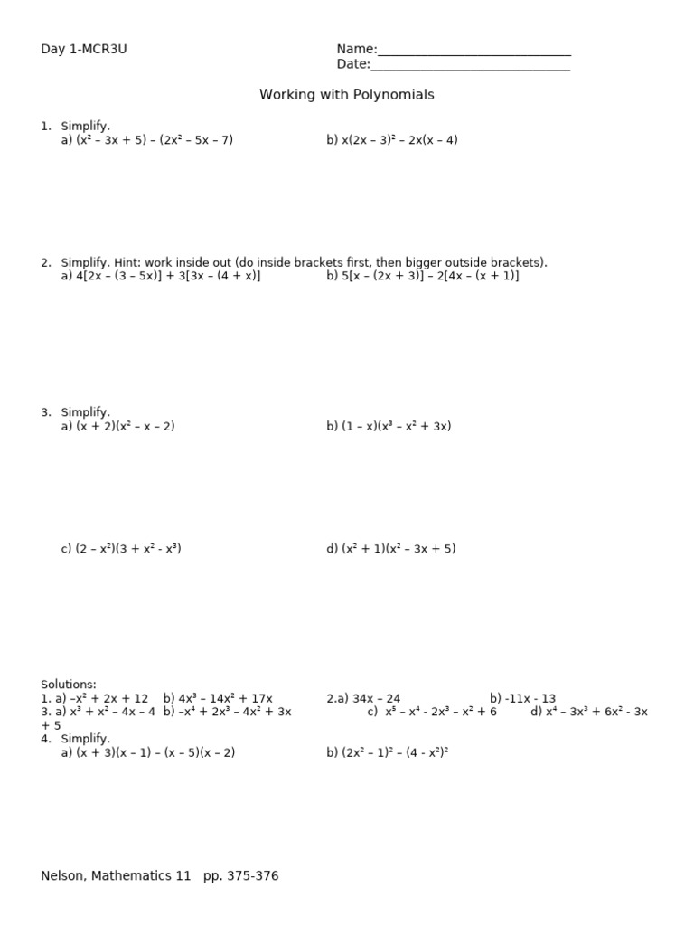 Day1 - Working With Polynomials | PDF