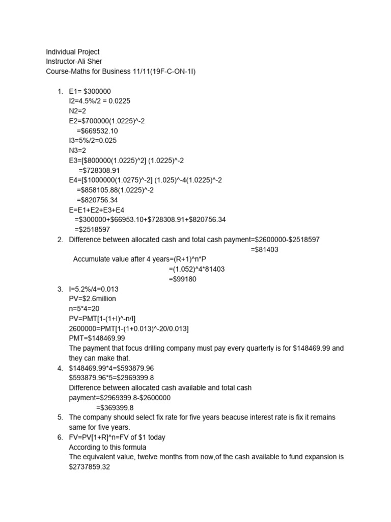 Business Math Project Analysis | PDF