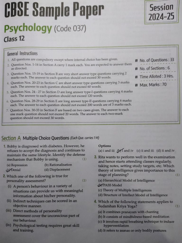 Psychology Sample PPR 2024 | PDF