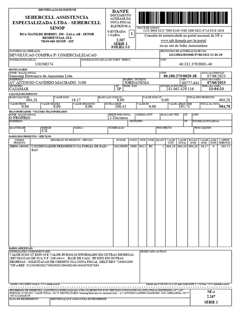 2267 NF | PDF | Recibo | Contabilidade