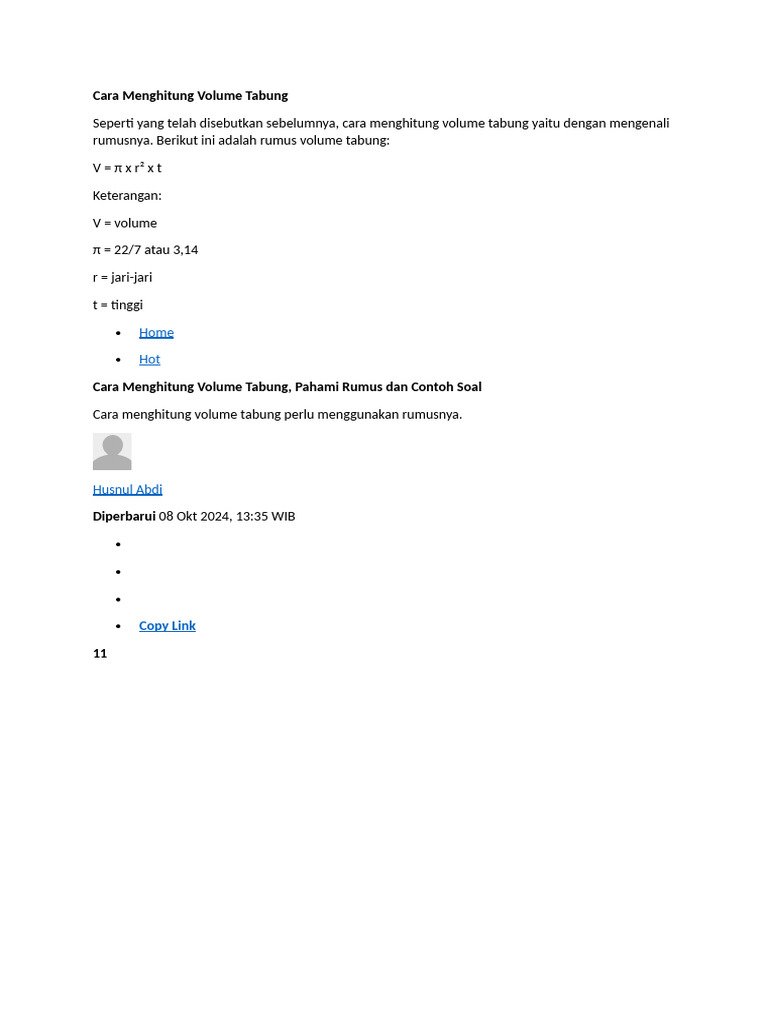 Cara Menghitung Volume Tabung | PDF