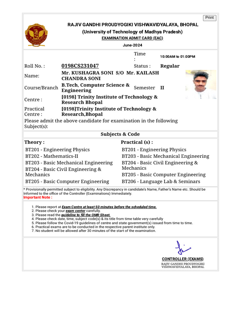 Admit Card | PDF