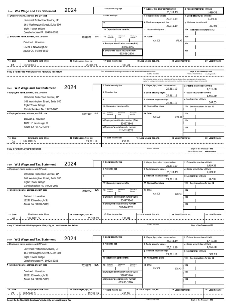 W2-2024 2 | PDF | Irs Tax Forms | Social Security (United States)