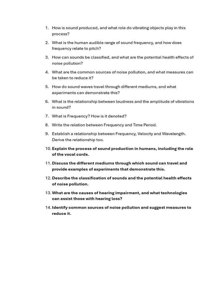 Sound Subjective Questions | PDF | Sound | Noise