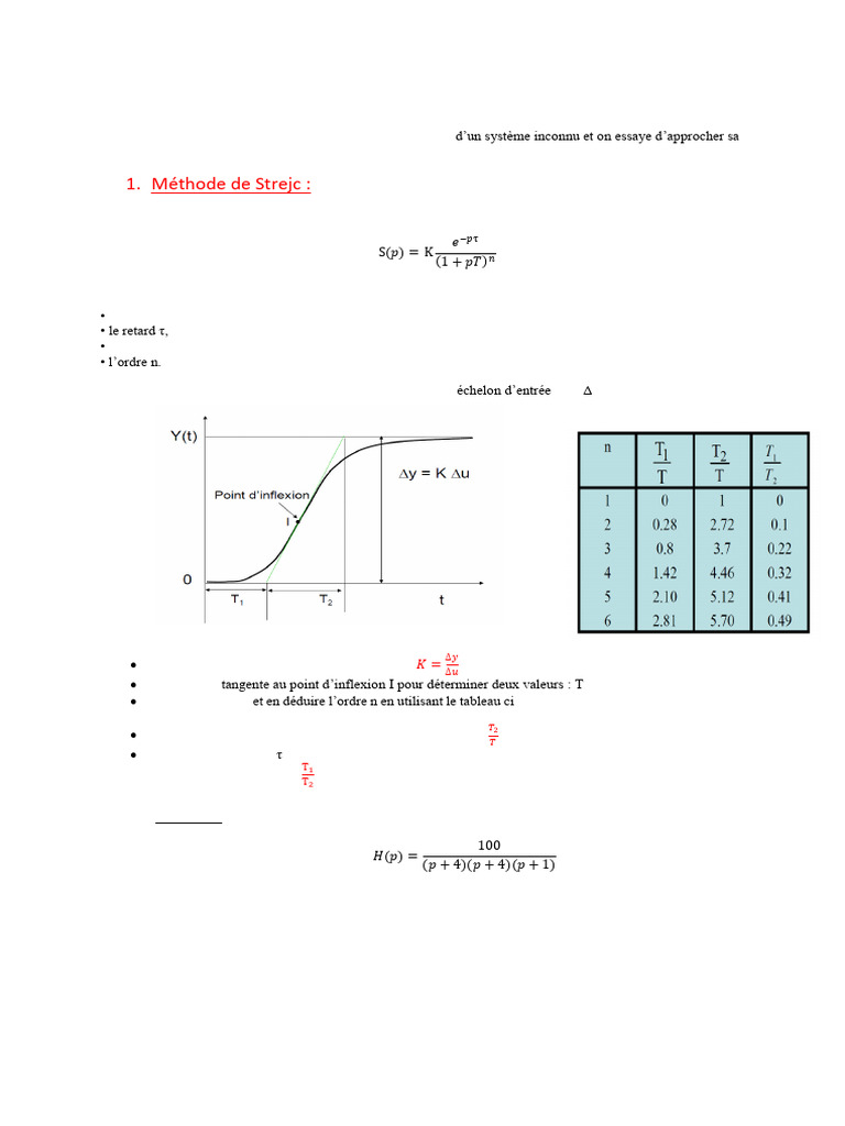 Méthodes de Strejc et Broida en identification | PDF | Mathématiques ...