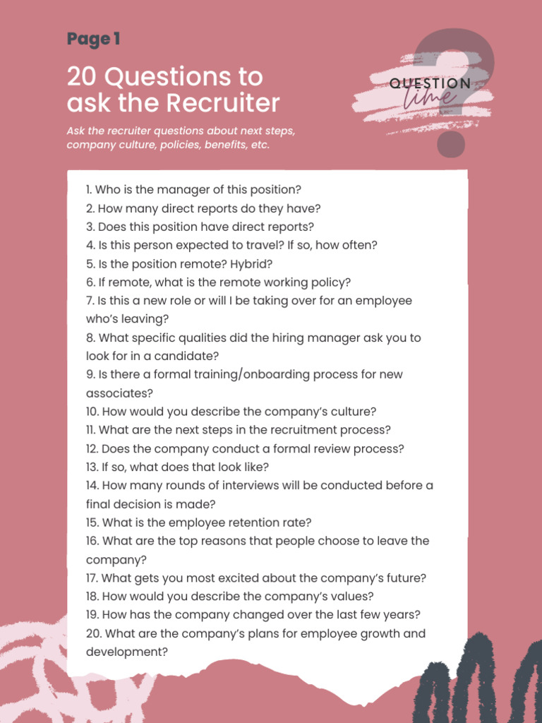 Questions To Ask Your Interviewers (8.5 X 11 In) | PDF | Recruitment ...