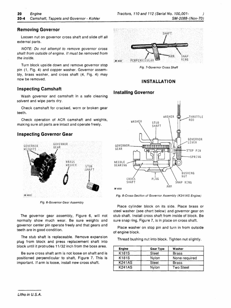 Kohler Engine Governor Installation Guide | PDF | Gear | Nut (Hardware)