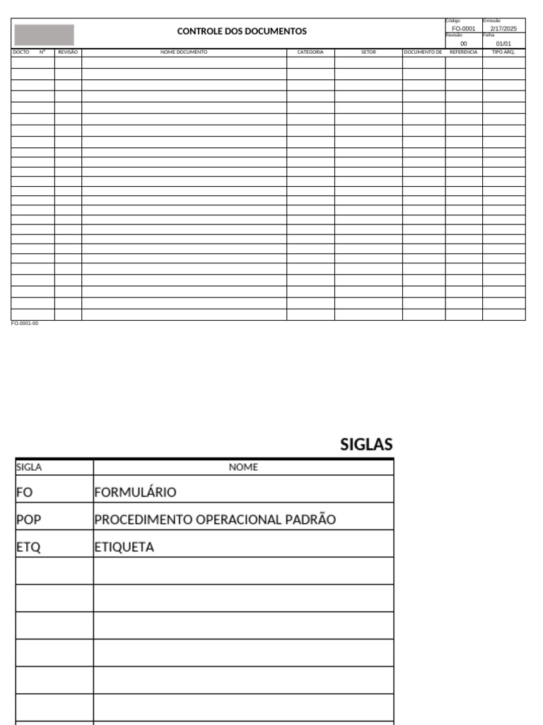 Fo.0001 Controle de Documentos | PDF