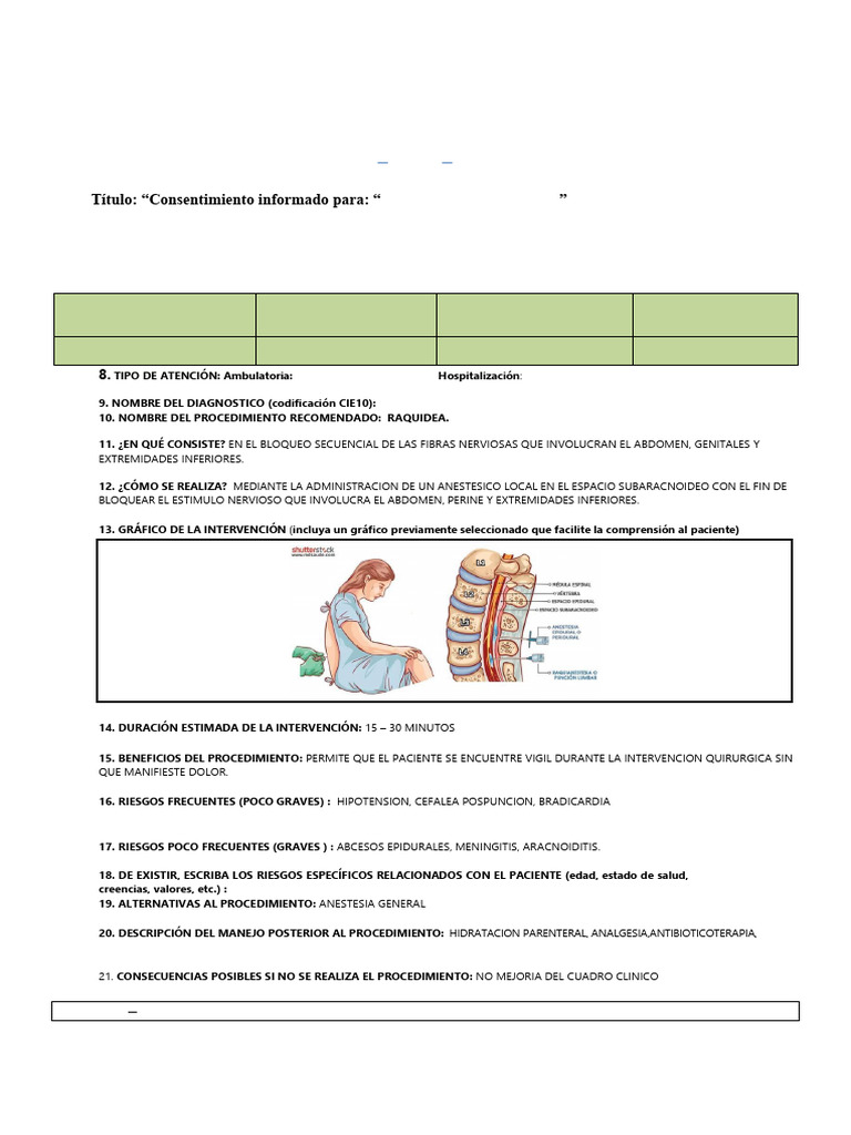 Anestesia Raquidea 2024 | PDF | Consentimiento informado | Medicina