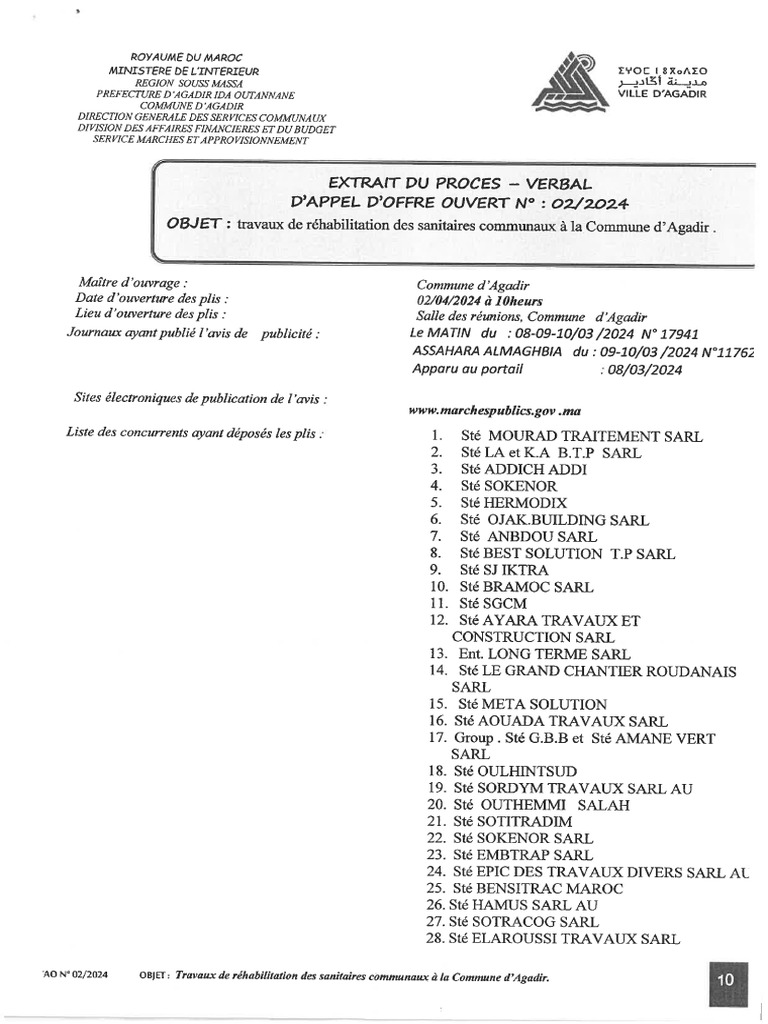 Extrait Du P V Et Résultat Définitif A O N°02-2024 | PDF