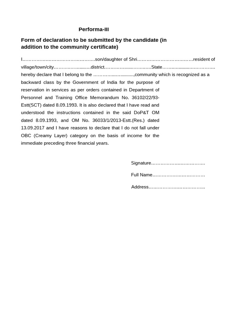 Obc Declaration | PDF