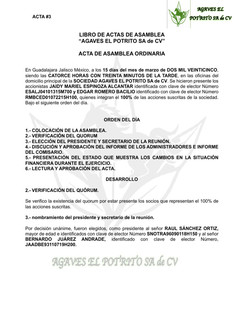 Libro de Actas #3 PDF | PDF | Estado financiero | Contabilidad