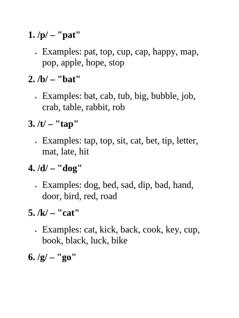 English phonemes and example words | PDF