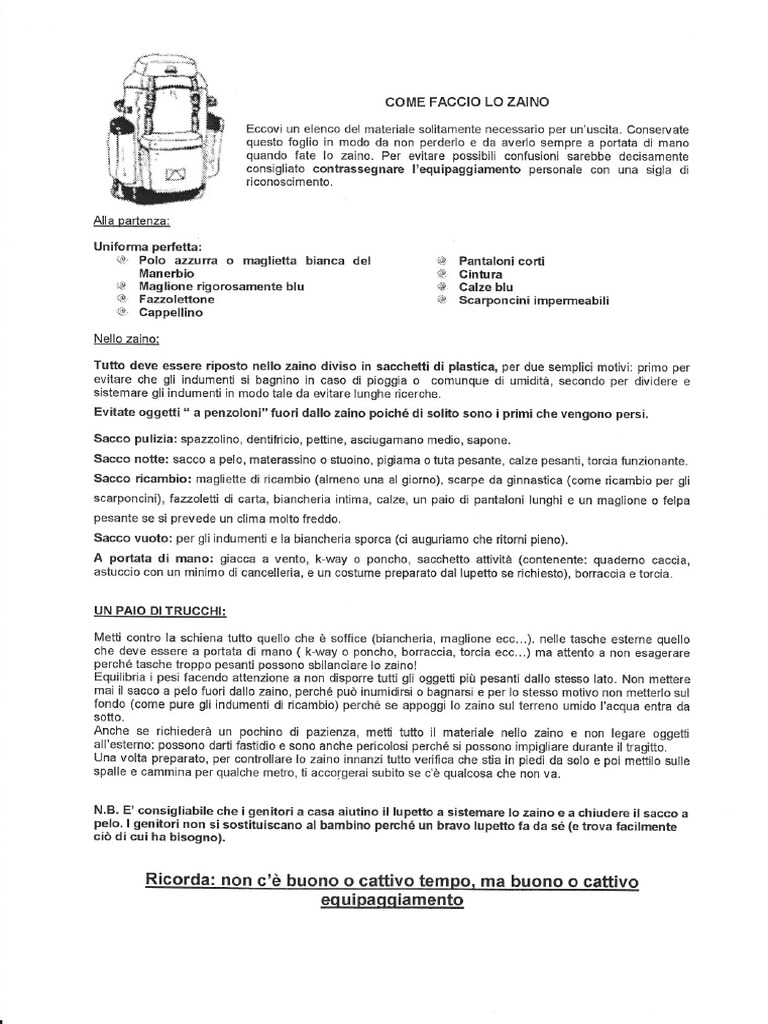 Materiale Zaino | PDF