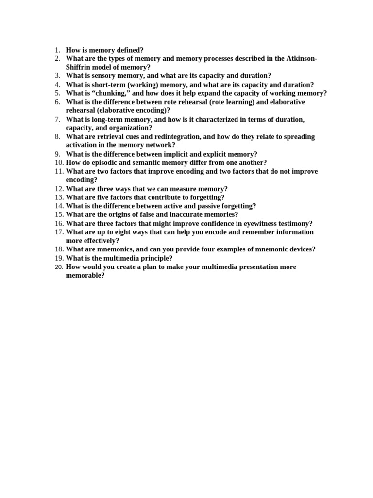 Memory Essay Q's ch7 (1) | PDF