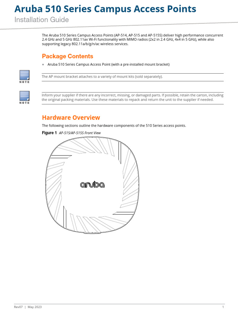 Aruba 510 Series Access Points Guide | PDF | Wireless Access Point ...