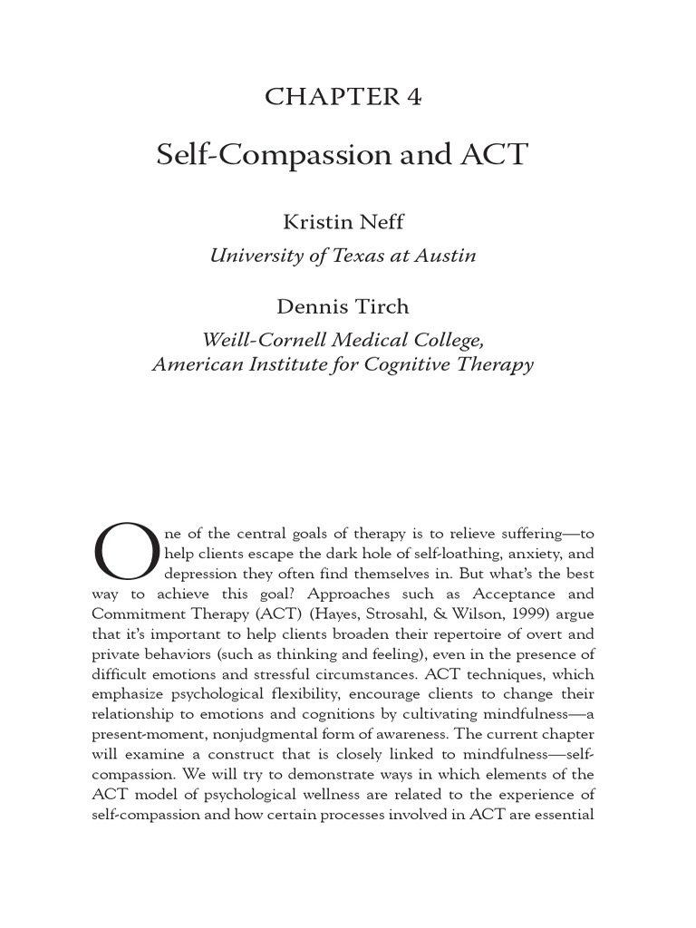 Self-Compassion and ACT (Cap. 4) | PDF | Psychology | Psychological ...