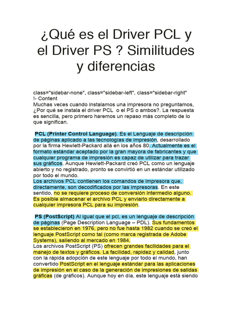 Diferencias entre Drivers PCL y PS | PDF | Informática | Ciencias de la ...