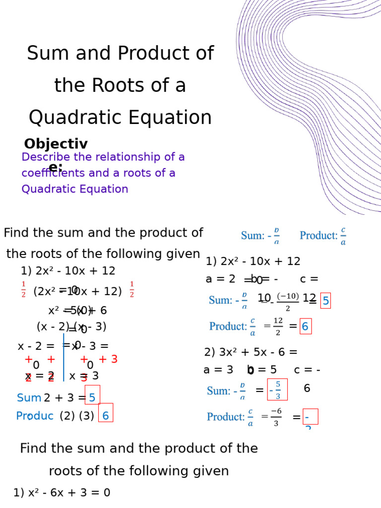 The Coefficients and The Roots of A Quadratic Equation | PDF